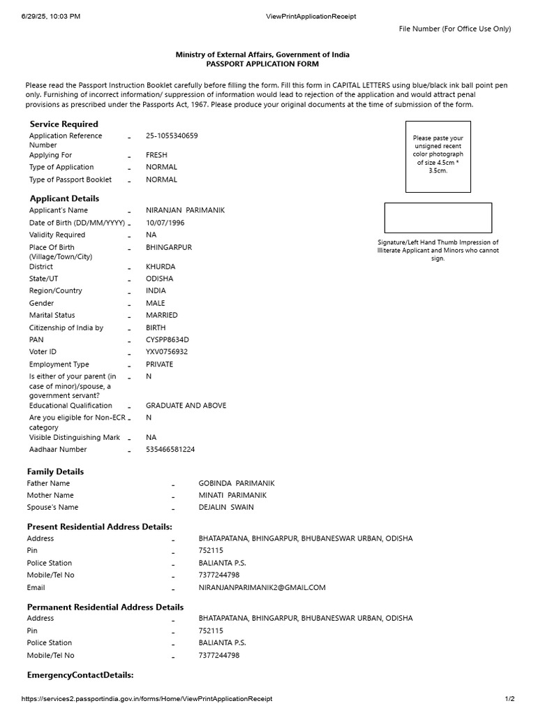 Passport Application Receipt Details | PDF | Passport | Government
