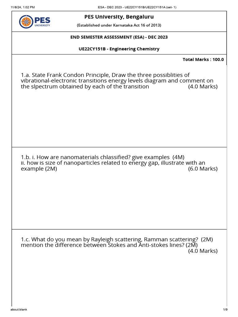 ESA Chemsitry Paper 1 To 9 | PDF | Corrosion | Molecules