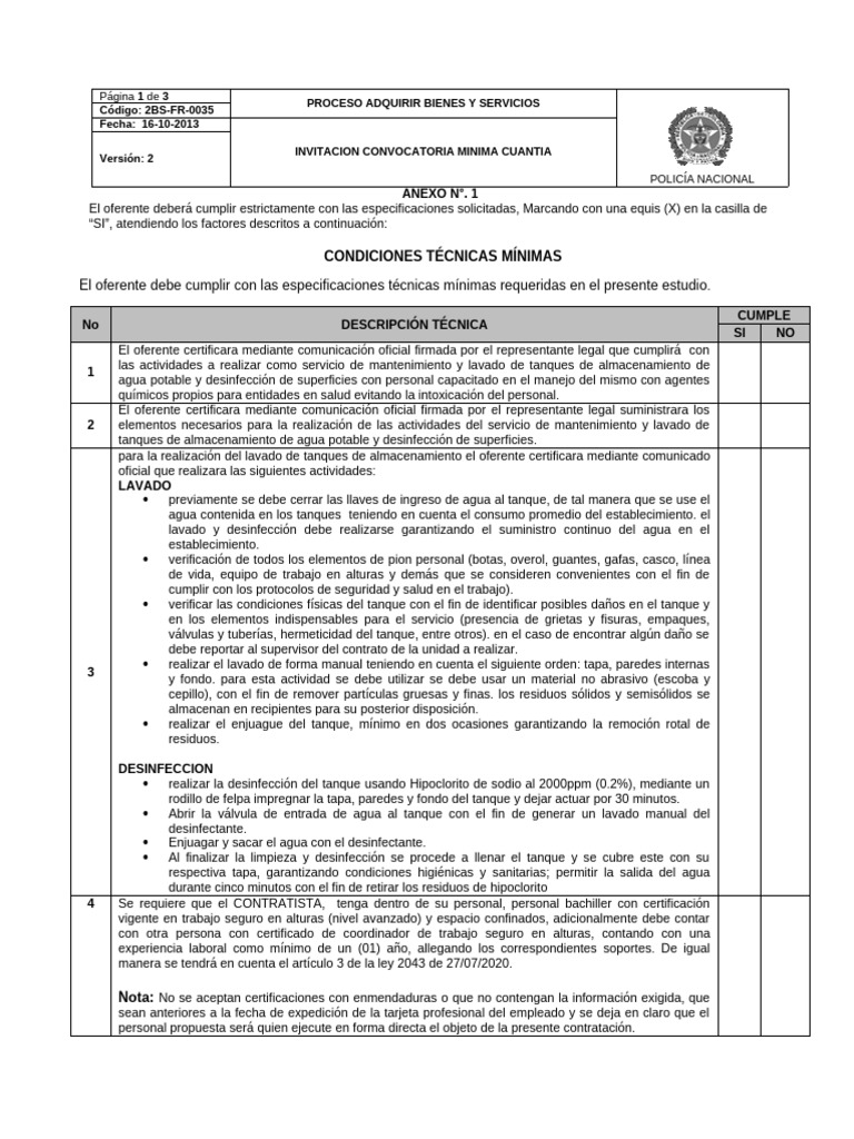 ANEXO No. 1 CONDICIONES TECNICAS | PDF | Agua | Agua potable