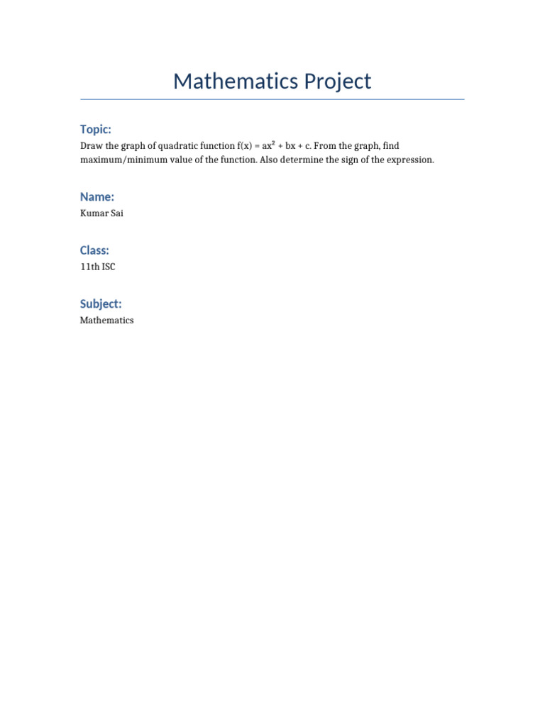 Quadratic Function Project | PDF