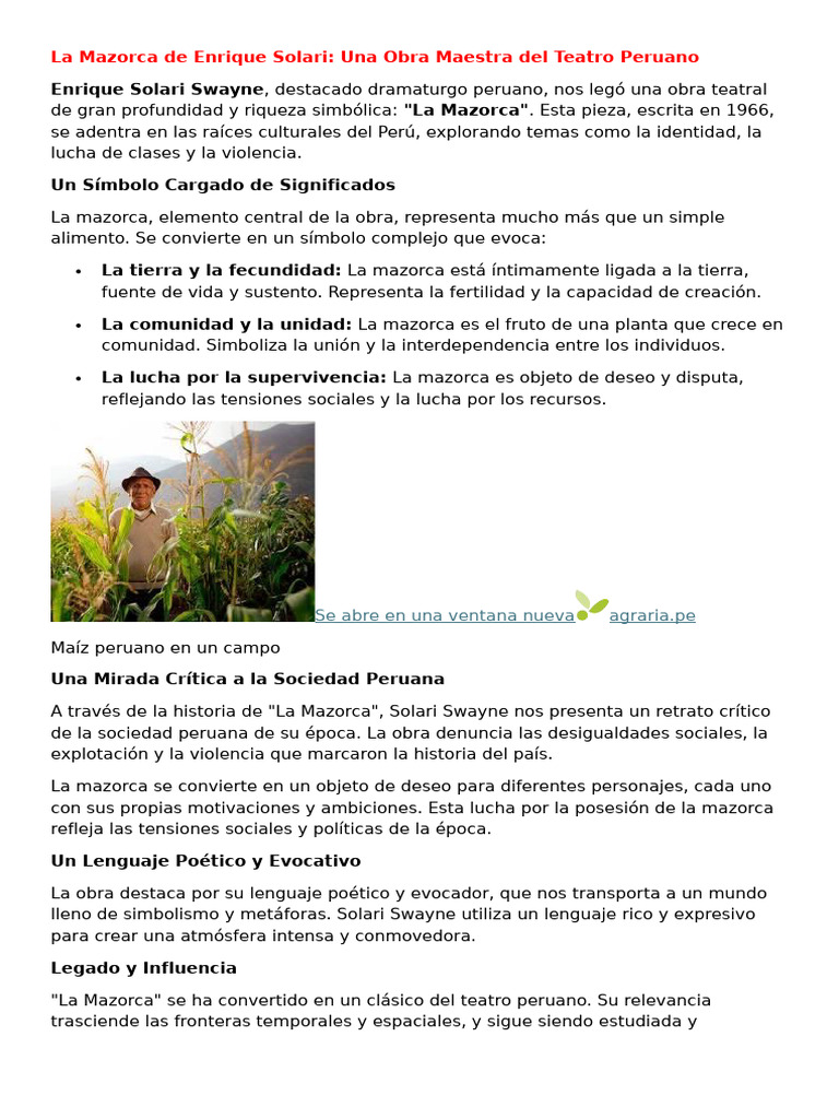 La Mazorca de Enrique Solari | PDF | Sociedad | Perú