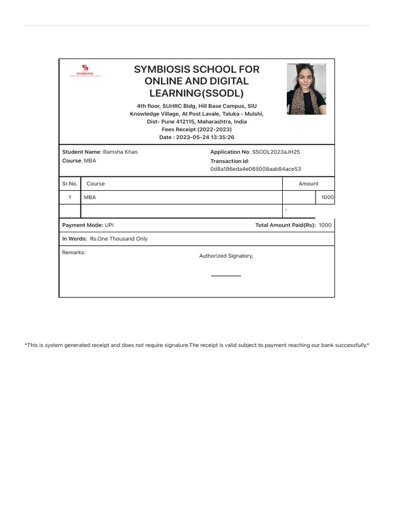 SSODL Receipt | PDF