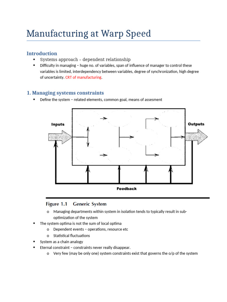 Summary - Manufacturing at Warp Speed | PDF | System | Mathematical ...