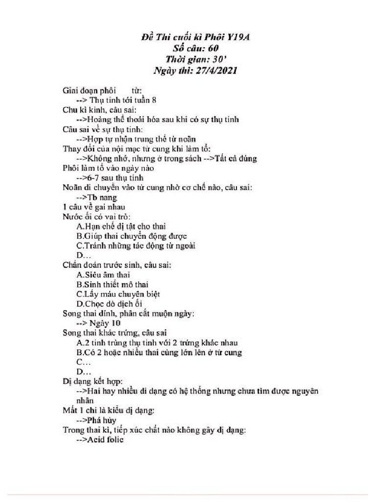Đề Phôi Y19 | PDF
