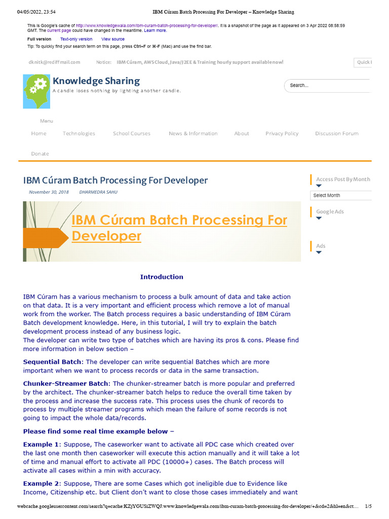 IBM Cúram Batch Processing For Developer - Knowledge Sharing | PDF | Computer File | Databases