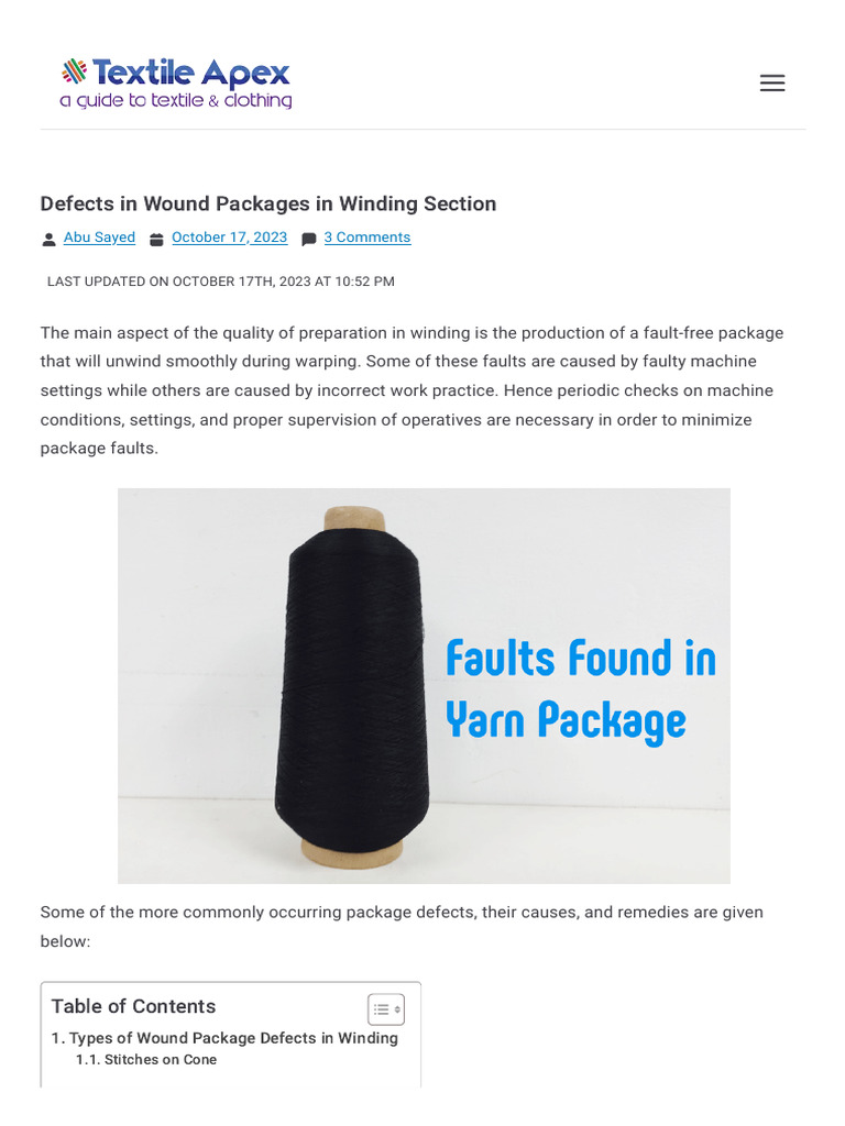 Defects in Wound Packages in Winding Section | PDF | Spindle (Textiles ...