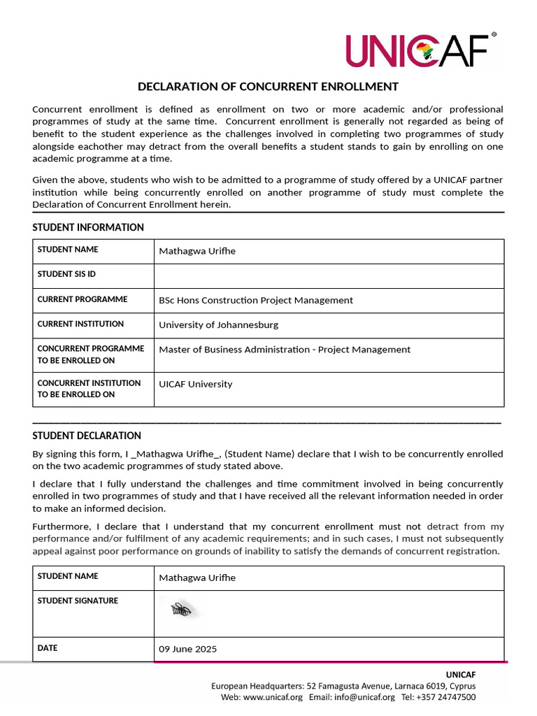 Declaration of Concurrent Enrollment | PDF