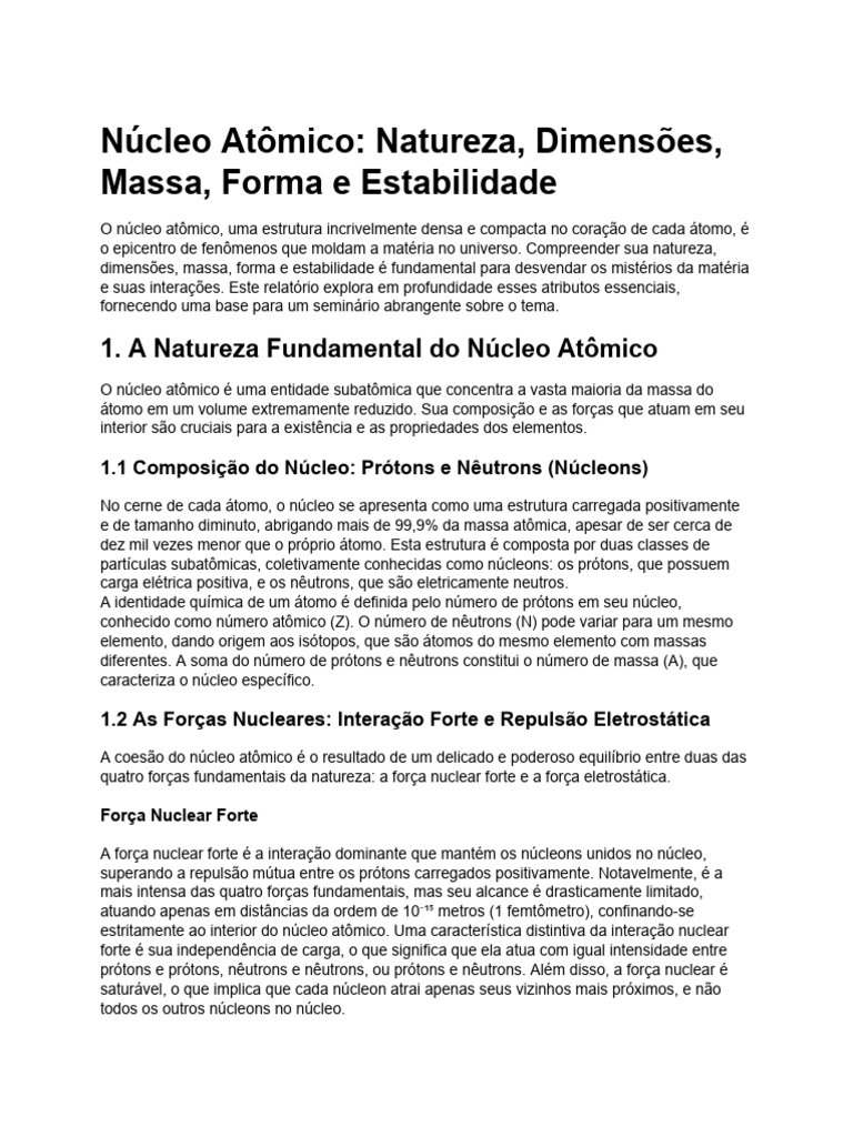 Núcleo Atômico: Estrutura e Estabilidade | PDF | Física Nuclear | Próton