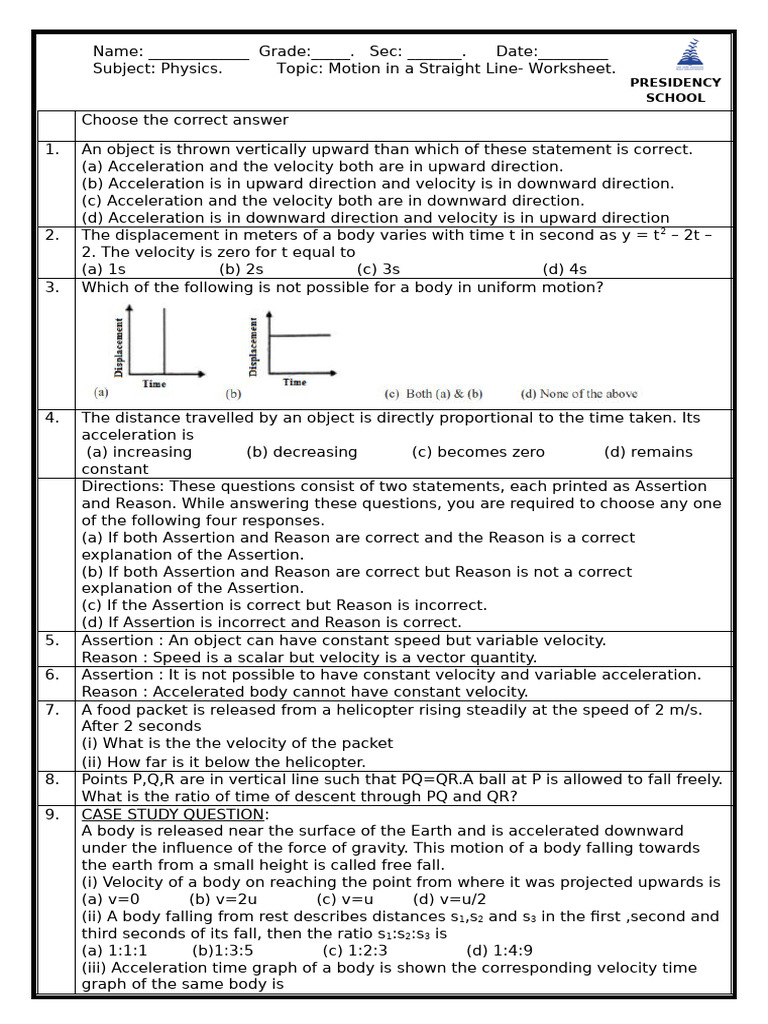 CH 2 - Motion in A Straight Line | PDF | Velocity | Acceleration