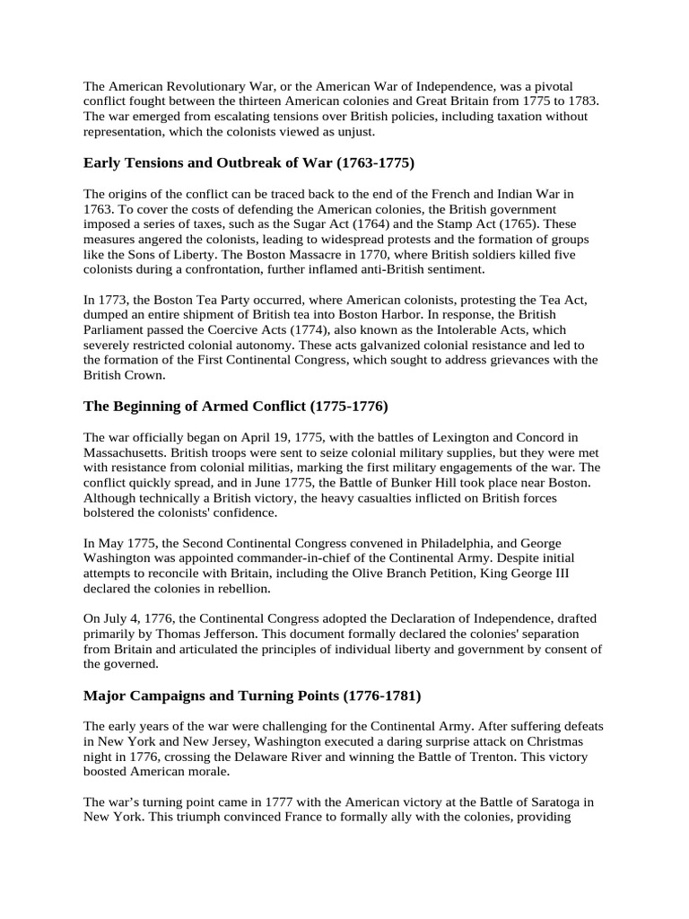 The American Revolutionary War | PDF | British Colonization Of The ...