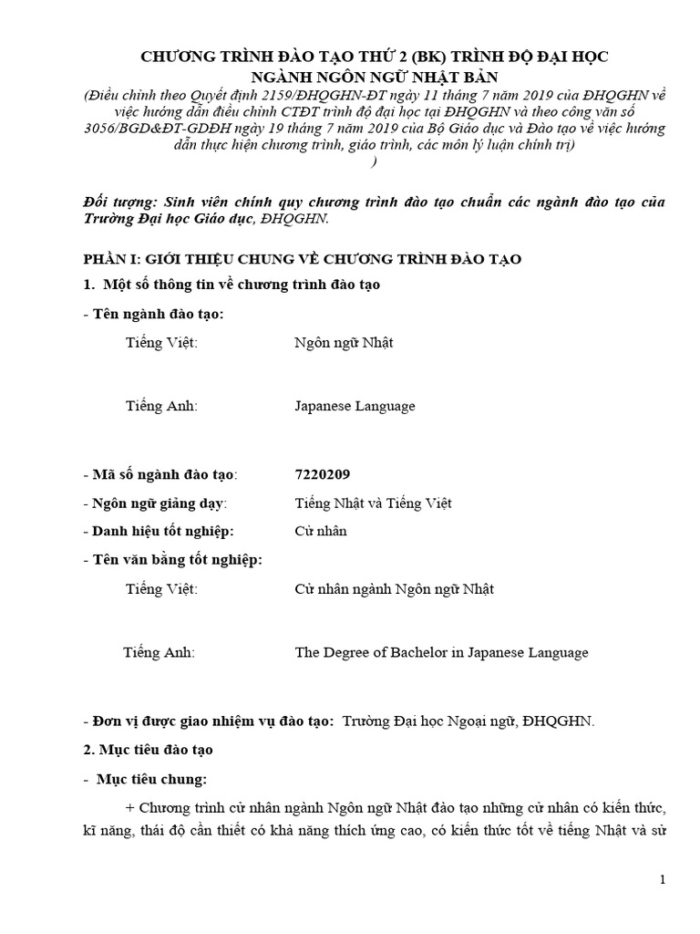 CTDT Ngon Ngu Nhat - ĐH Giao Duc (Theo 3056,2159) | PDF