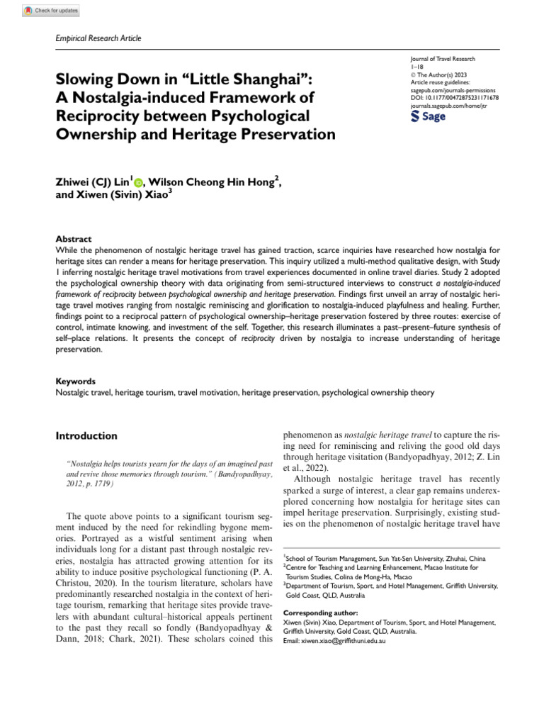 Slowing Down in "Little Shanghai" a Nostalgia-Induced Framework of Reciprocity Between ...