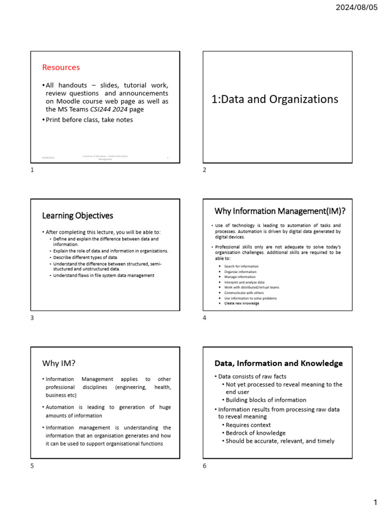 1 - Data and Organizations | PDF | Metadata | Databases