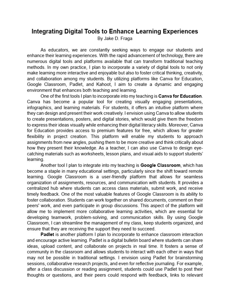 Enhance Learning with Digital Tools | PDF | Learning | Critical Thinking