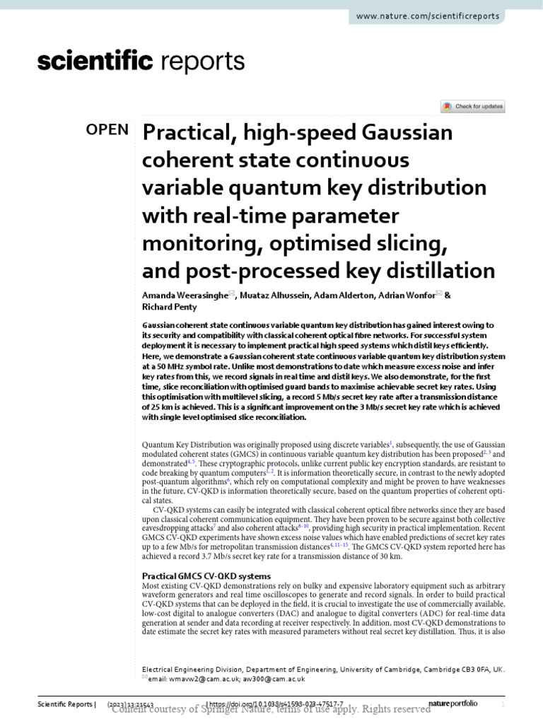 Practical High Speed Gaussian Coherent State Continuous Variable Quantum Key Distribution With ...