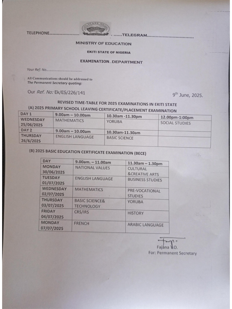 Revised Timetable For Primary School Leaving Certificate ...