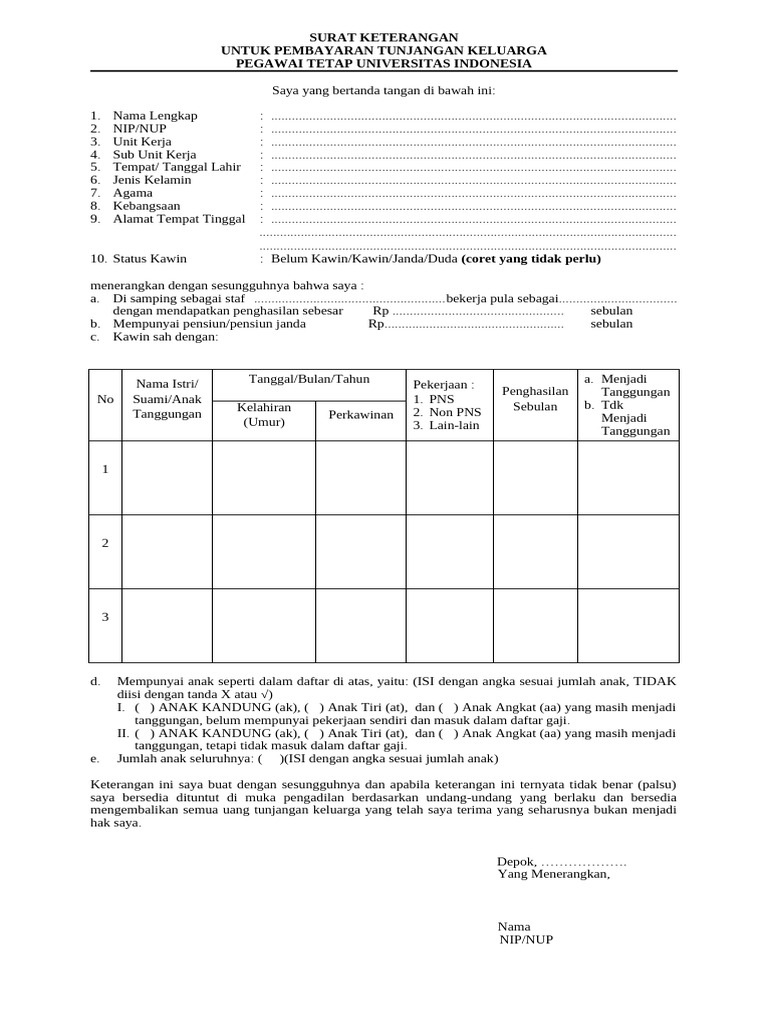 Form Kartu Permohonan Penambahan Penghasilan Pegawai KP4 | PDF