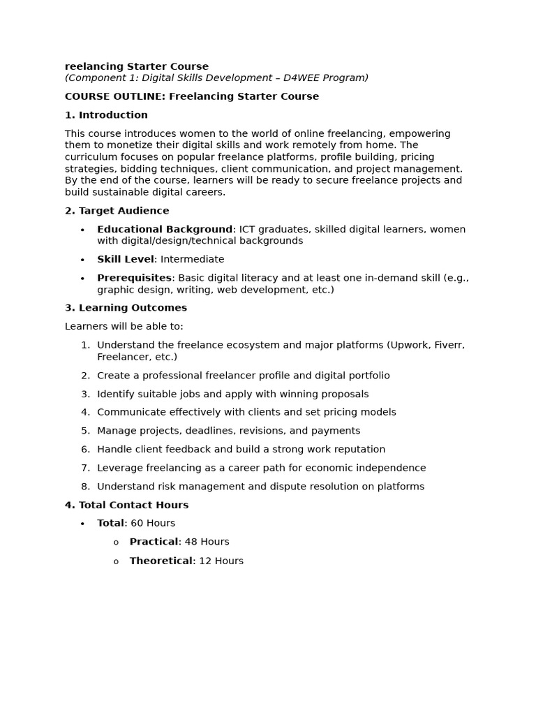Freelancing Starter Course Outline | PDF | Freelancer | Learning