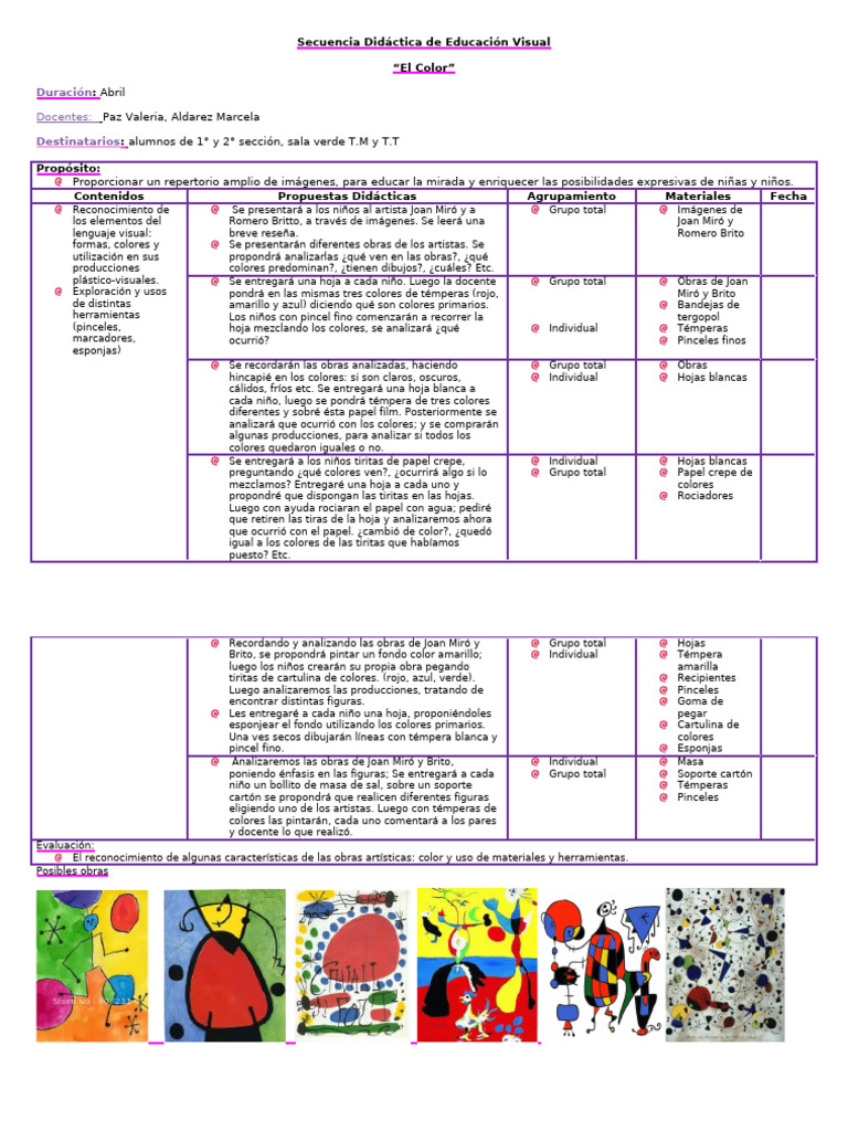 Secuencia Didáctica: El Color en Arte | PDF | Color