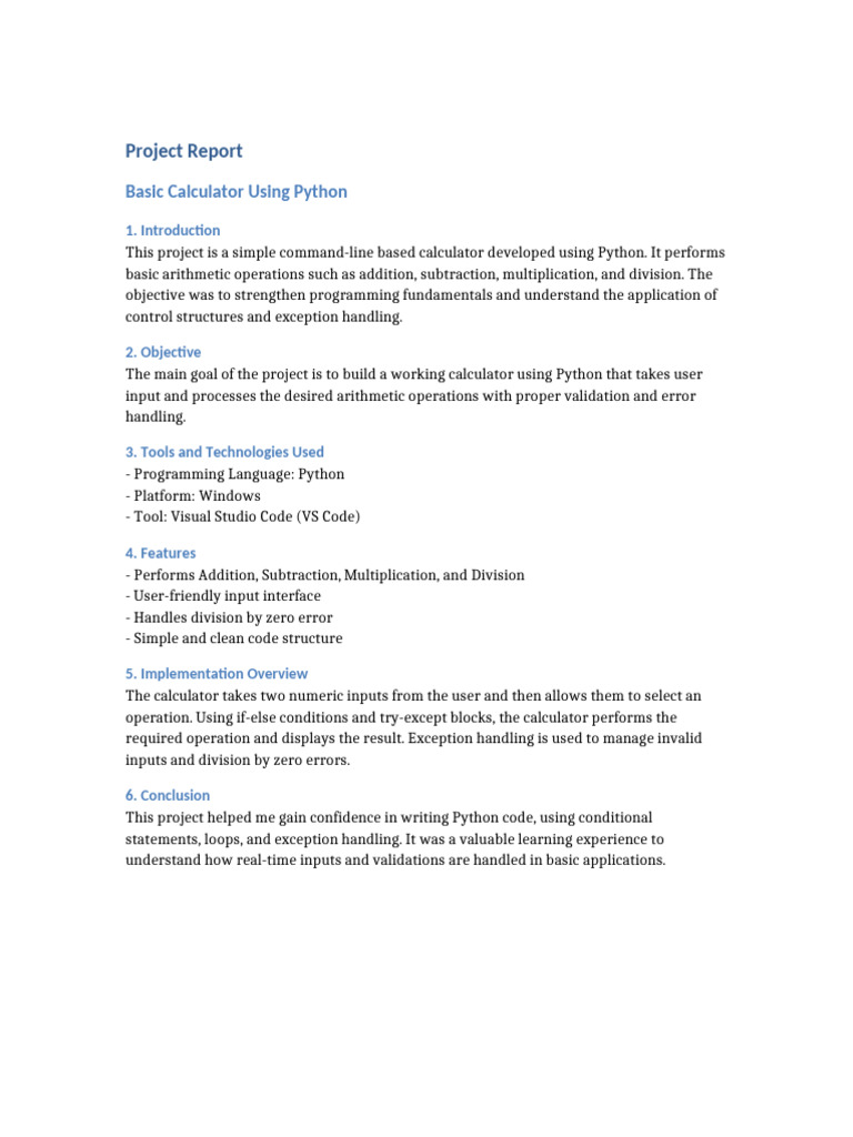 Python Calculator Project Report | PDF