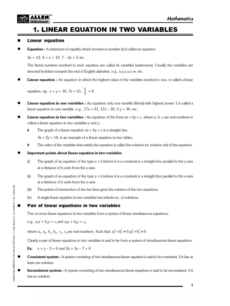 Allen Maths Class 10 - 250624 - 212005 | PDF | Equations | Mathematical ...