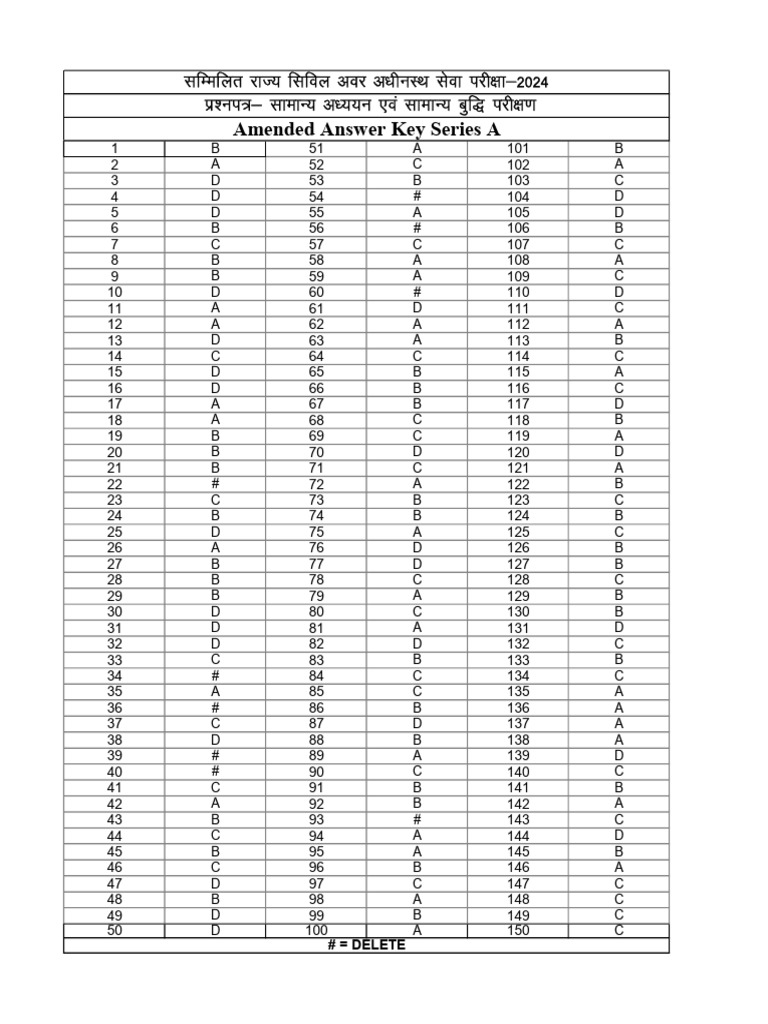 Amended Answer Keys for Series A-D | PDF