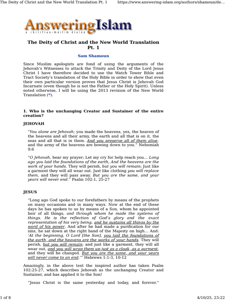 Christ's Deity in New World Translation | PDF | Glory (Religion) | Jesus