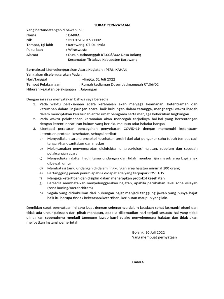 SURAT PERNYATAAN Rekes | PDF