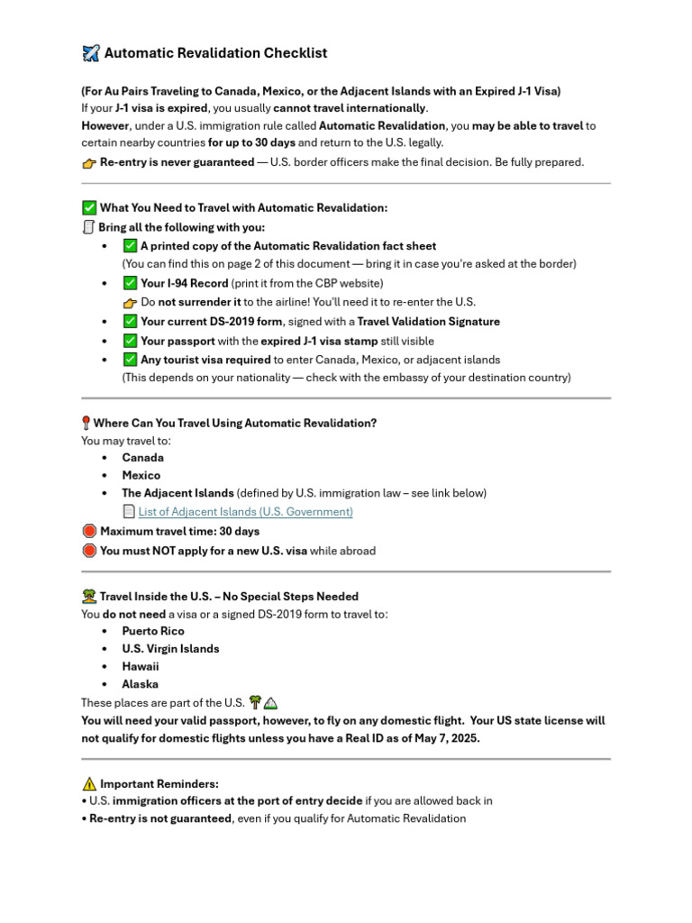 Automatic Revalidation Checklist | PDF