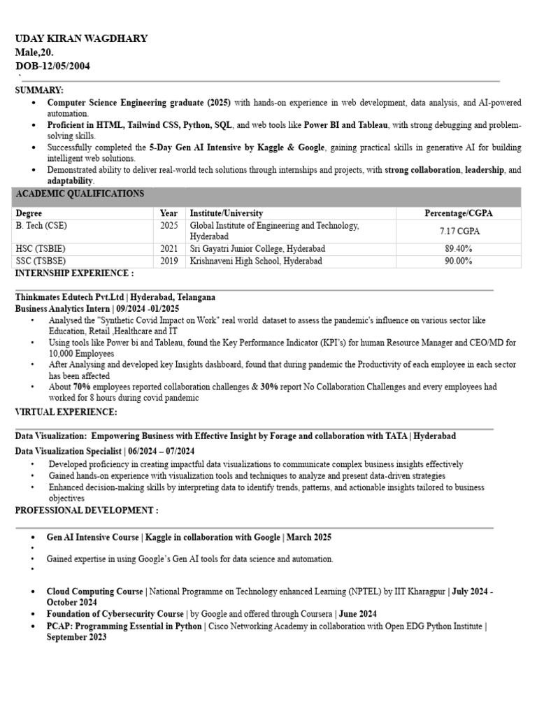 Uday Kiran Wagdhary G INTERN | PDF | Artificial Intelligence | Intelligence (AI) & Semantics