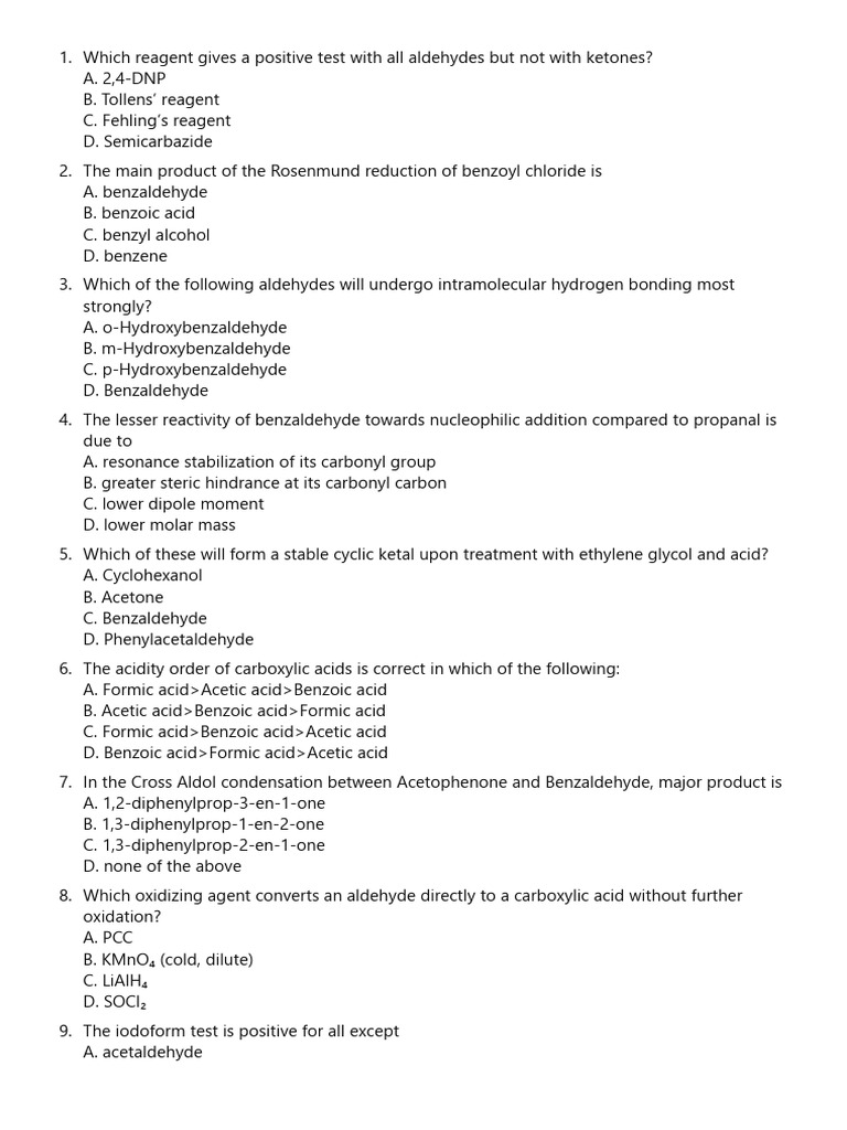 Organic Chemistry Reactions Quiz | PDF | Aldehyde | Carboxylic Acid