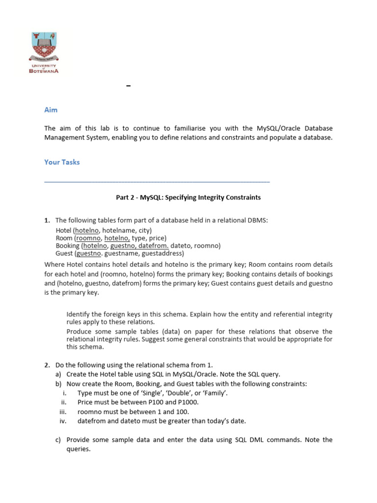 Lab 6 - Implementation in MySQL | PDF
