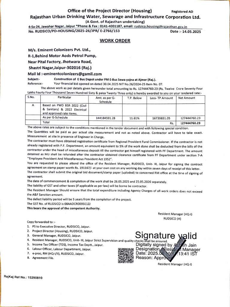 RUDSICO Work Order for E-Bus Depot | PDF | Government Finances | Taxes