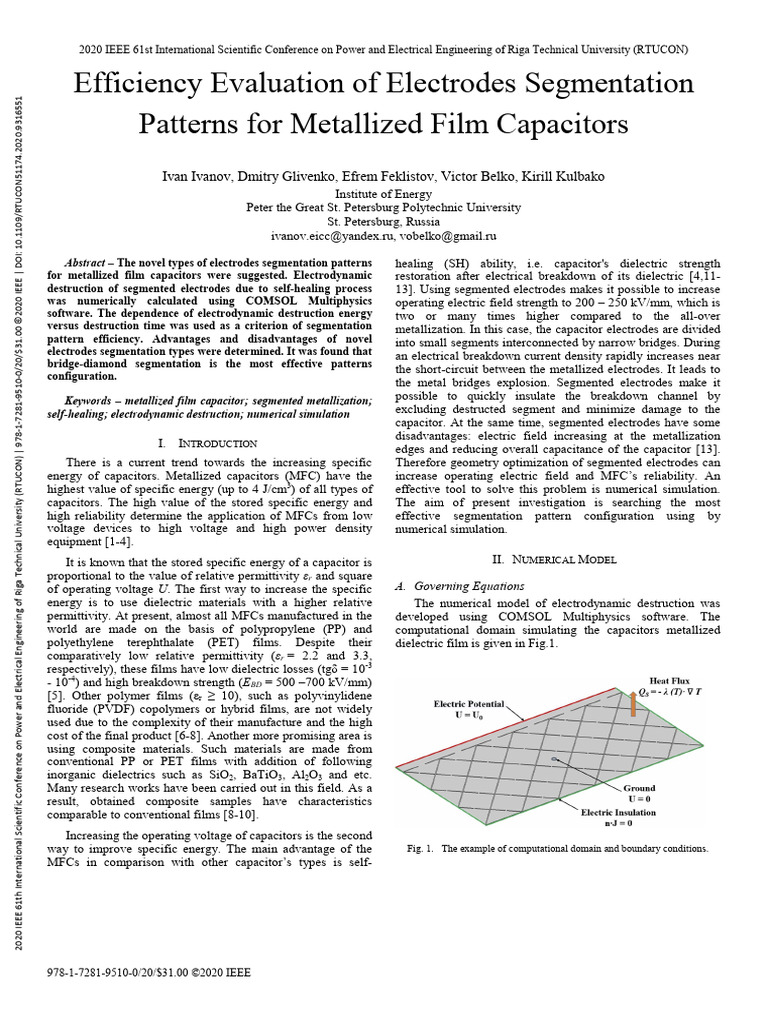 Efficiency Evaluation of Electrodes Segmentation Patterns for Metallized Film Capacitors | PDF ...