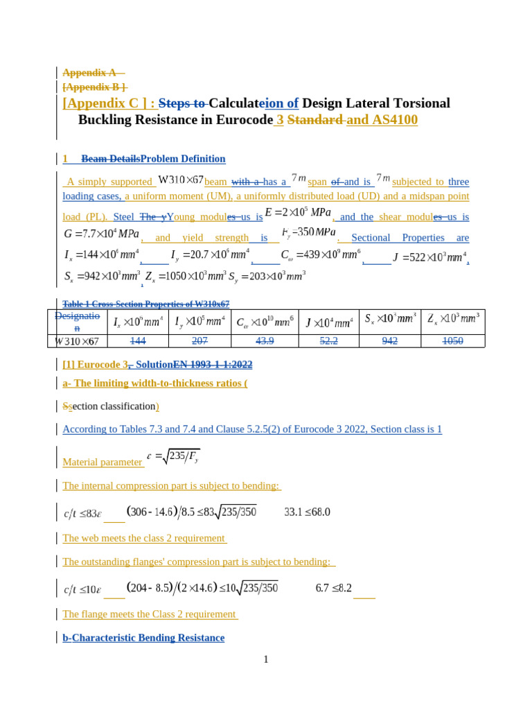 Eurocode 3-2022 and AS4100 Solution Steps of Getting The LTB Strength ...