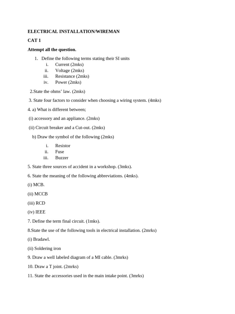 Grade 3 Wireman Exam Questions | PDF