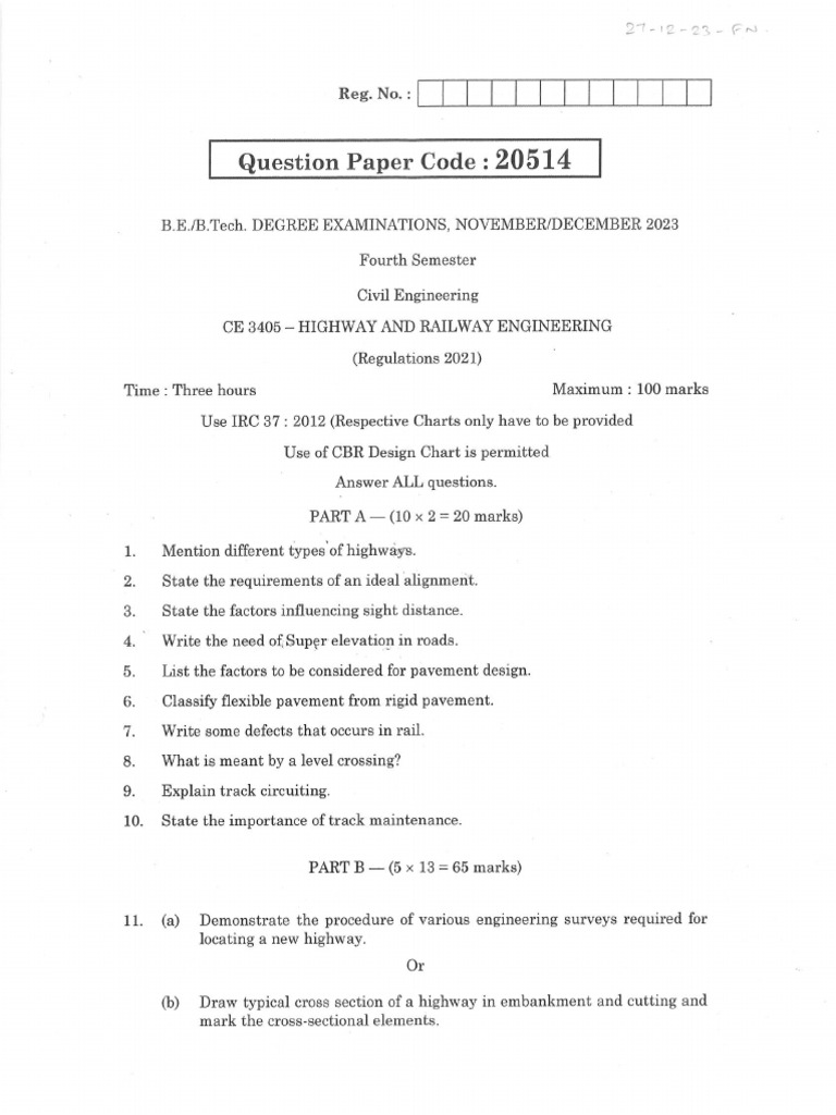 Poriyaan - Highway and Railway Engineering - CE3405 2021 Regulation ...