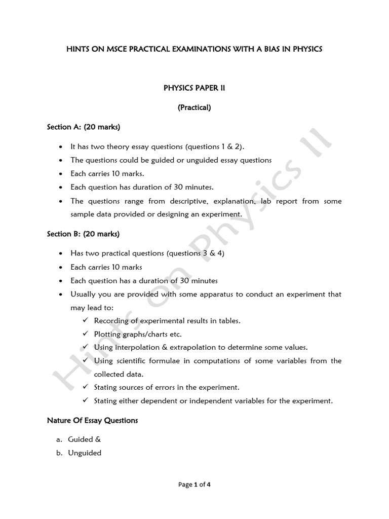 MSCE Physics Practical Exam Guide | PDF | Experiment | Physics