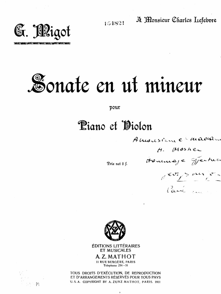 Migot - Sonate en Ut Mineur Pour Violon Et Piano (Violon) | PDF
