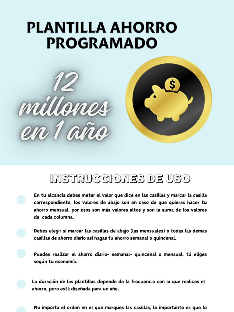 Plantilla de Ahorro: 12 Millones en 6 Meses | PDF
