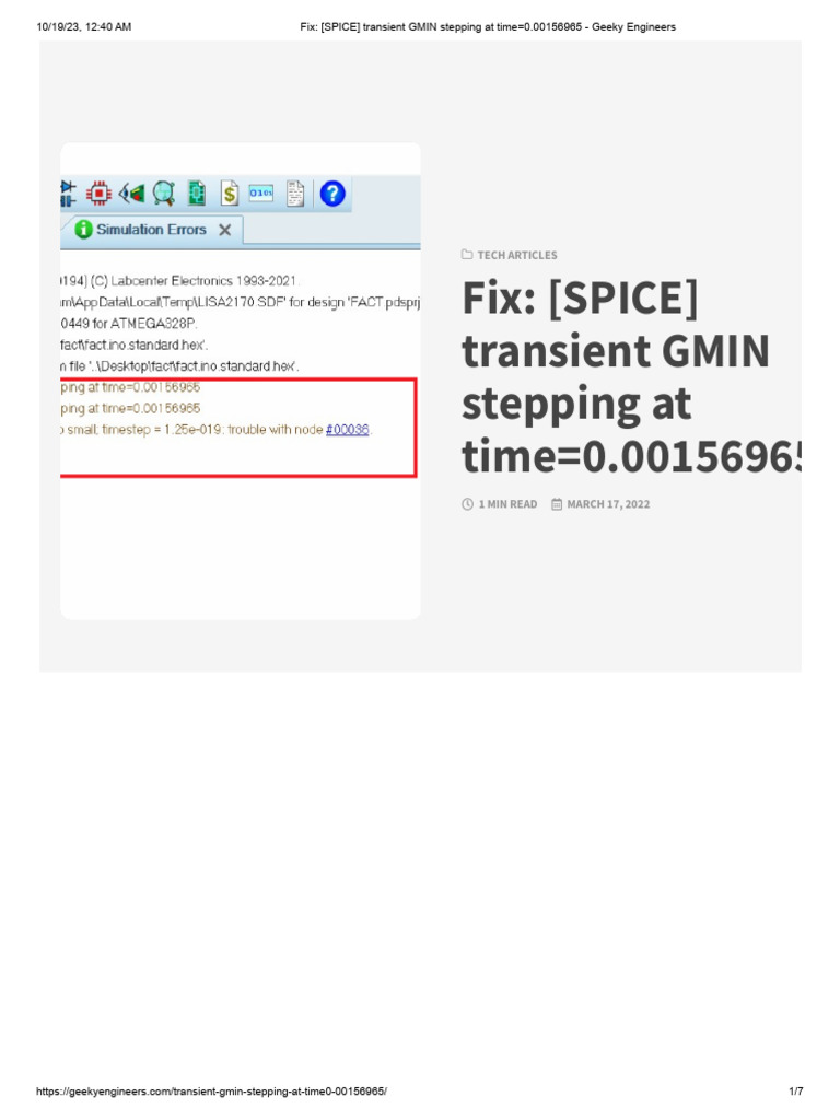 Fix - (SPICE) Transient GMIN Stepping at Time 0.00156965 - Geeky Engineers | PDF | Spice ...