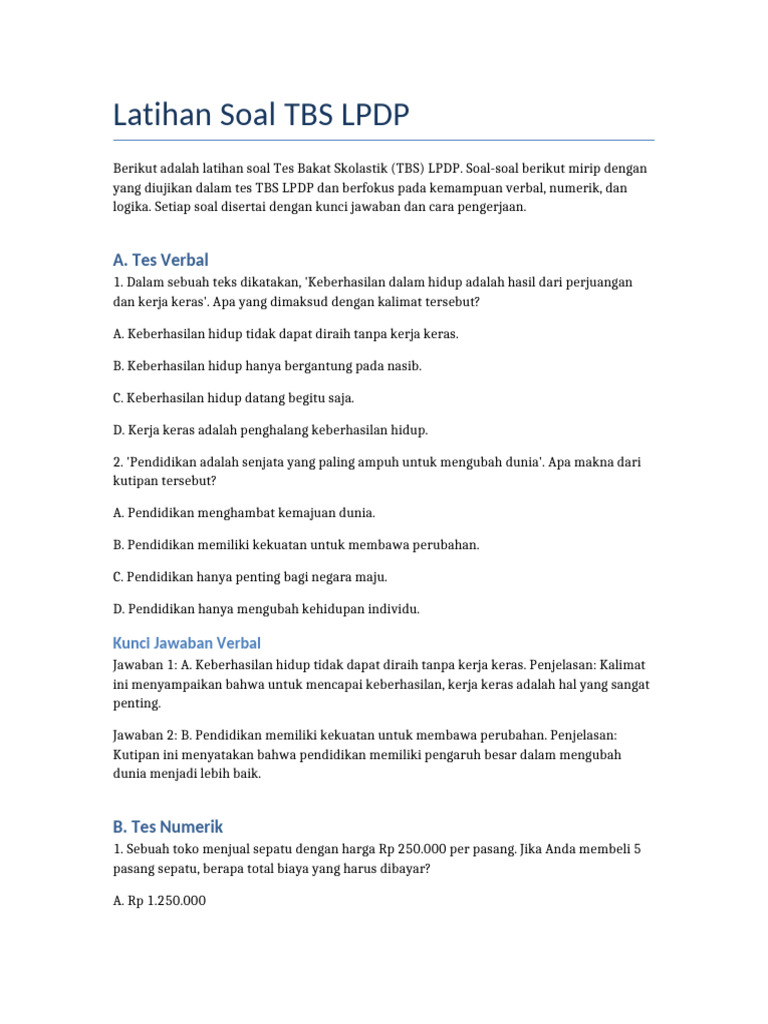 Latihan Soal TBS LPDP | PDF