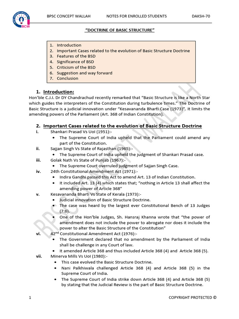 Basic Structure Doctrine Explained | PDF | Supreme Court Of India | Separation Of Powers