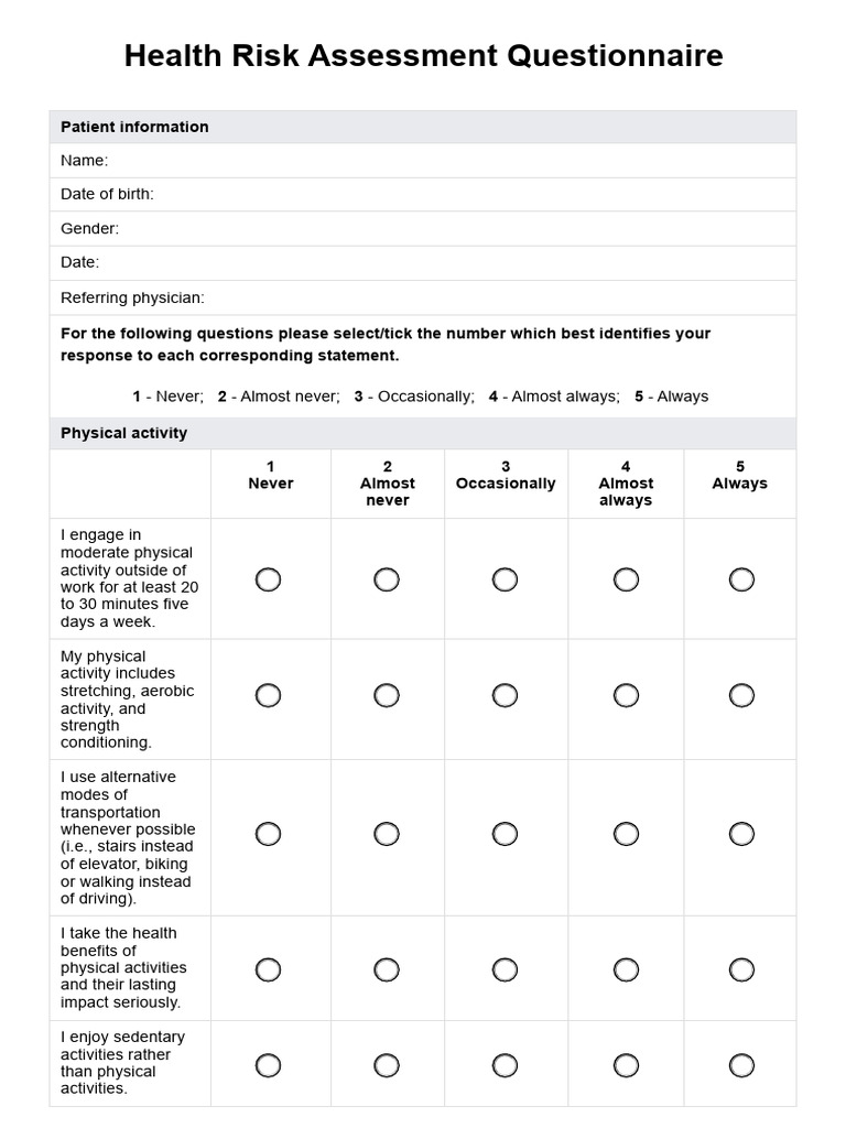 Health Risk Assessment Questionnaire | PDF | Foods | Determinants Of Health