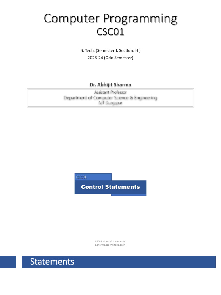 Lecture 5 Control Statements | PDF | Control Flow | Computer Programming