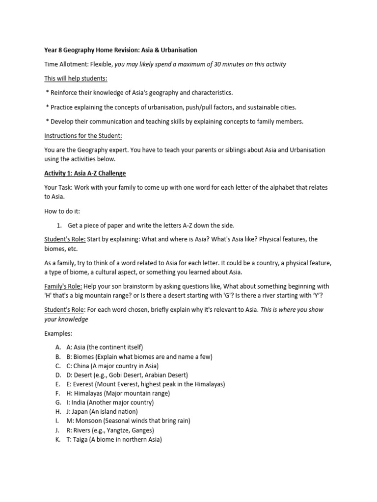 Year 8 Asia & Urbanisation Revision Guide | PDF | Sustainable City ...