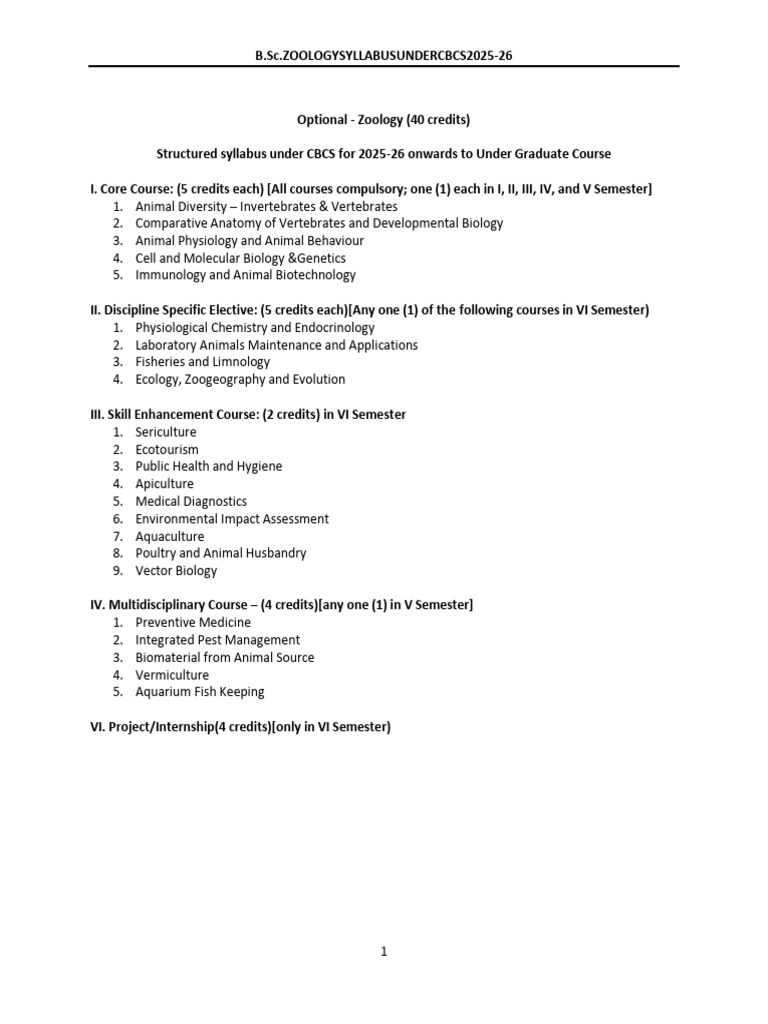 BSC Zoology UG Syllabus 2025-26 | PDF | Biomaterial | Gene