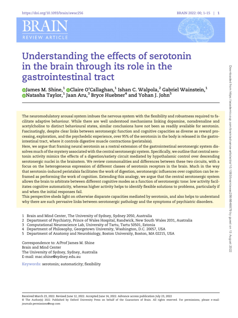Serotonin Function Gut Review | PDF | Serotonin | Cerebellum