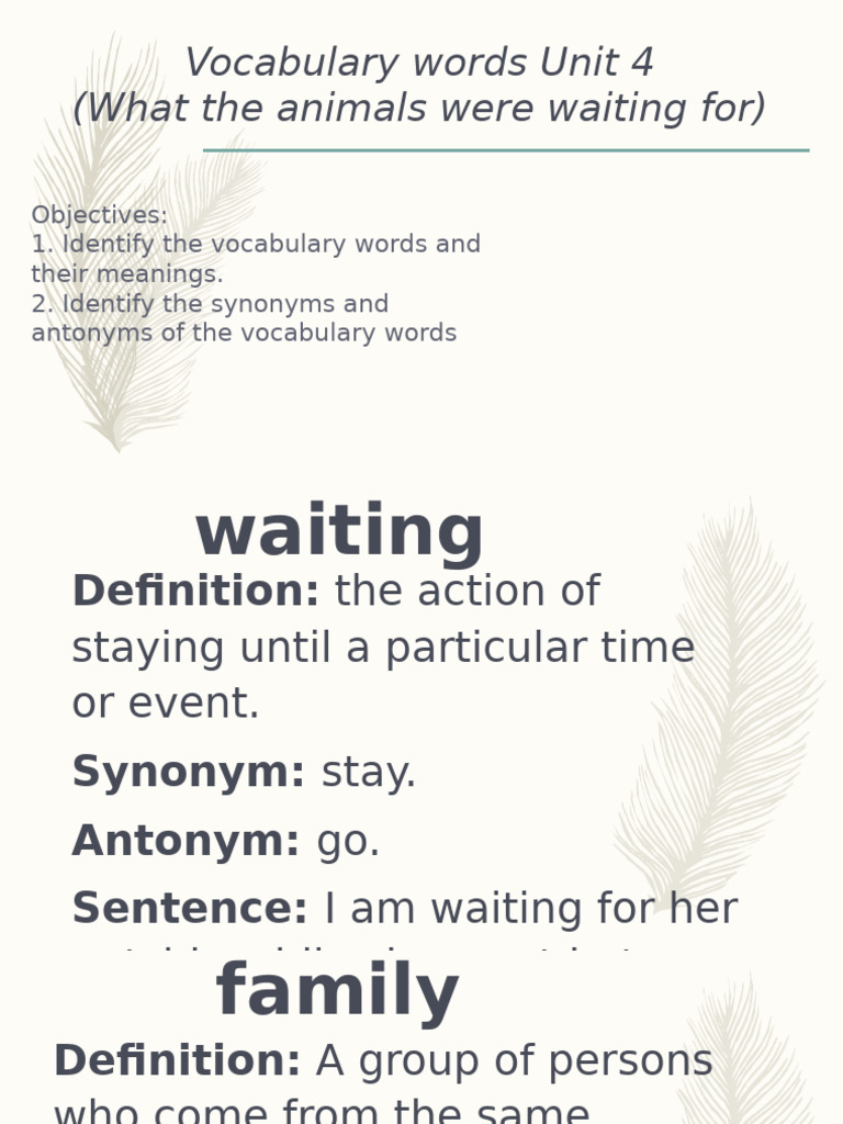 Vocabulary Words Unit 4 What Animals Were Waiting For | PDF