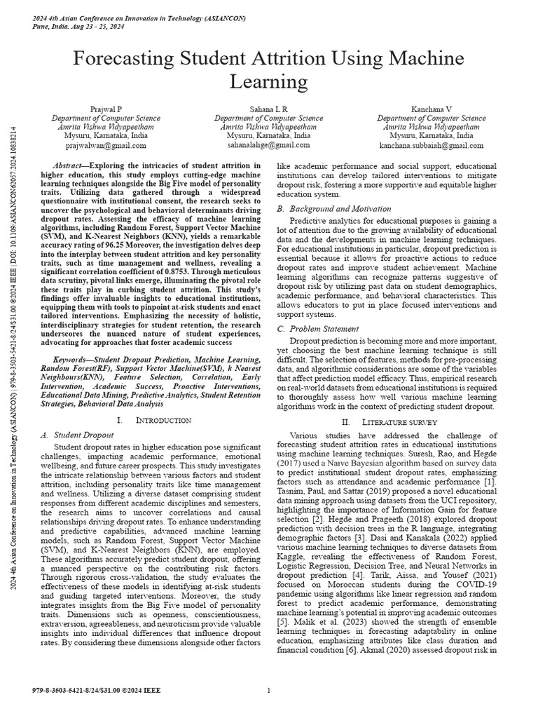 10 Forecasting Student Attrition Using Machine Learning | PDF | Support Vector Machine | Machine ...